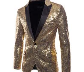 Men Sequined Blazer Coat Stage Performer Formal Host Suit Bridegroom ...