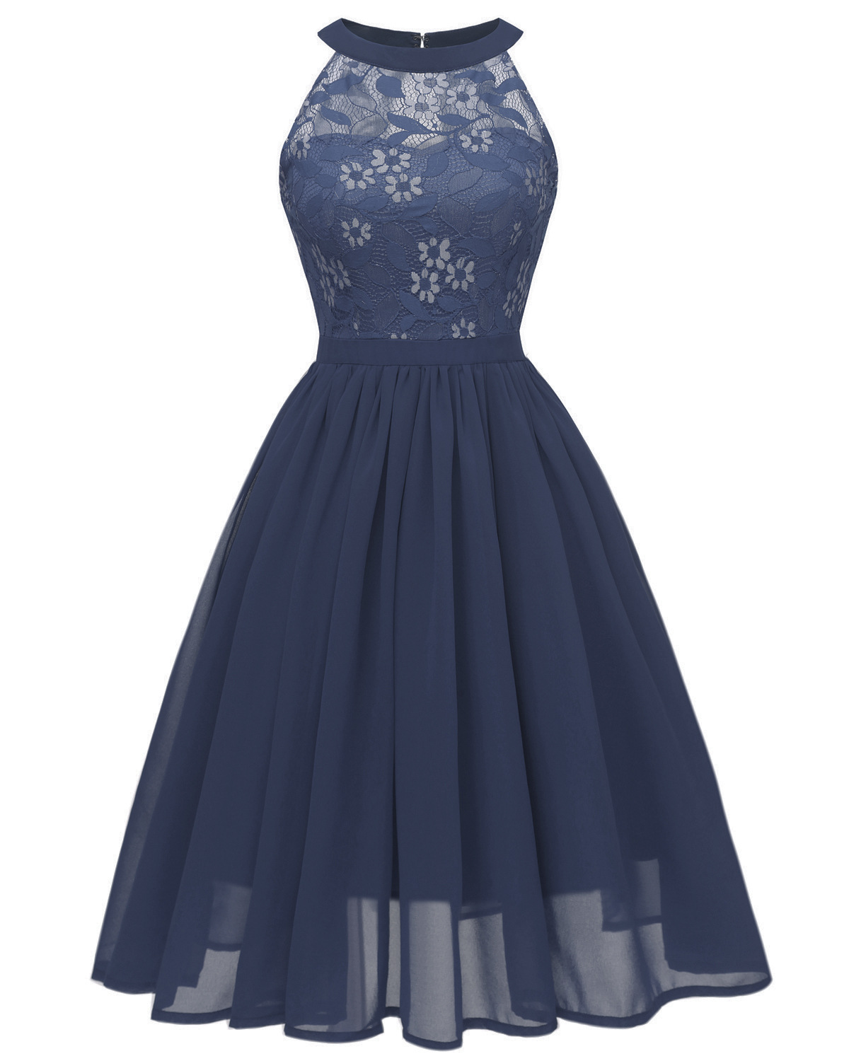 Women Chiffon Dress Sleeveless Lace Patchwork A Line Rockabilly Work ...